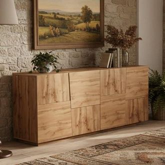 Dmora Kommode Yago, Wohnzimmer-Buffet, modernes Wohnzimmer-Kommode mit 4 T&uuml;ren, 200x44x86 cm, Eiche