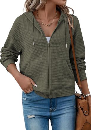 Dokotoo Sweatjacke Damen Kapuzenjacke Oversize Hoodie Jacke Rei&szlig;verschluss Waffel Kapuzenpullover Sweatshirt Herbst Winter Sportjacke Trainingsjacke mit Kapuz