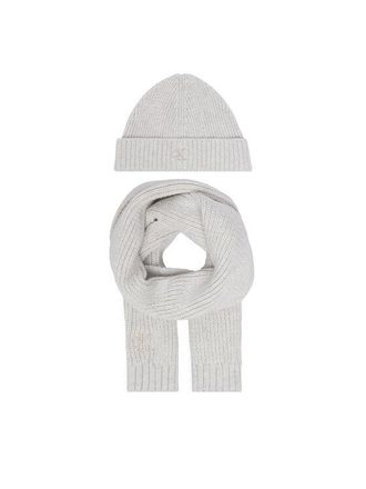 Calvin Klein Jeans Set Schal und M&uuml;tze Knitted Scarf Beanie Giftbox LVCKFJP00N Hellgrau