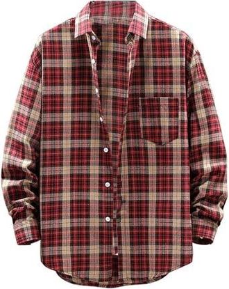 Generic Chemise décontractée pour homme 2024 tendance Surchemise de Noël pour homme Chemise à carreaux en flanelle à manches longues Chemise décontractée bout