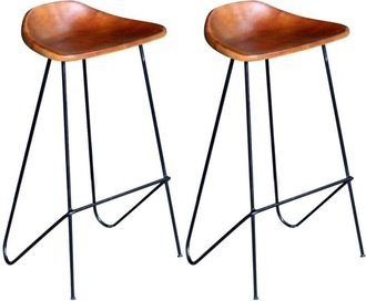 vidaXL Barhocker 2 Stk. Schwarz und Braun Echtleder - Vidaxl