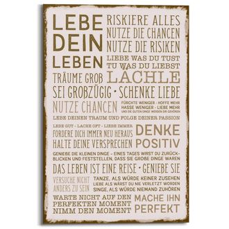 Reinders Wandbild, Denke Positiv und lebe dein Leben, Wohnzimmer, Bilder, Wanddeko, Room Decor, MDF, Braun, 90 x 60