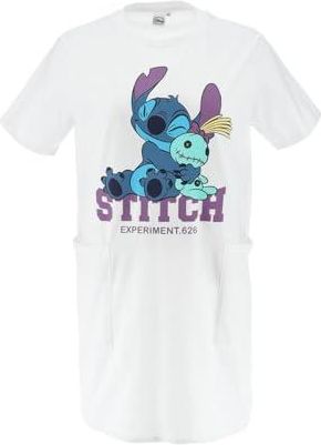 Disney Stitch Chemise de Nuit pour Femmes, Robe Courte Stitch Design, Pyjama Dété, Cadeau pour Femmes et Adolescents | Taille L, Blanc
