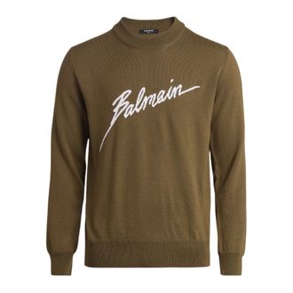 Balmain Pull en Laine M&eacute;rinos Signature - Homme - Pulls - Vert - Taille: 2XL