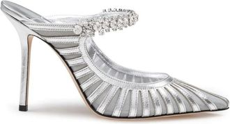 Jimmy Choo London Slipper & Pantoletten - Pointed-Toe Silver Mules With Jeweled Instep Strap - Gr. 37,5 (EU) - in Wei&szlig; - f&uuml;r Damen