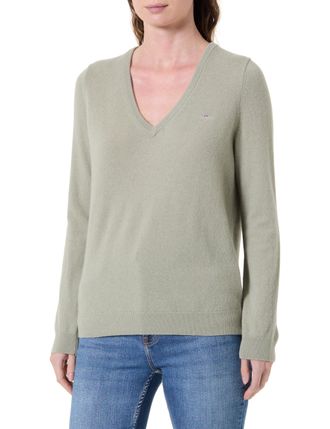 GANT Damen Extrafine Lambswool Blend V-Neck Pullover, Faded SAGE, XL