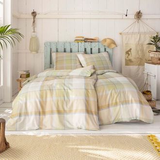 ESTELLA Mako-Satin Bettwäsche 135x200 Marlo Pistazie Karo kariert beige 4814-590