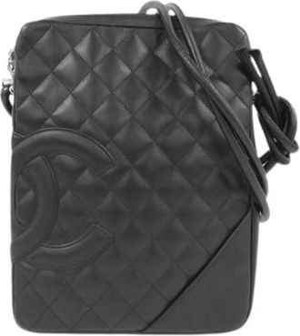 Chanel unisex, Pre-owned, Noir, Taille: ONE Size Sac bandouli&egrave;re Pre-owned Cambon Line en cuir de veau