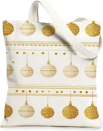 Generic Sacs fourre-tout en toile pour d&eacute;corations de No&euml;l, sacs d&eacute;picerie r&eacute;utilisables, vintage, l&eacute;gers, lavables avec bandouli&egrave;re, blanc, 13x15 Inch