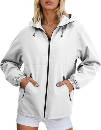 Generic Veste coupe-vent l&eacute;g&egrave;re &agrave; capuche pour femme avec poches, blanc, XXL