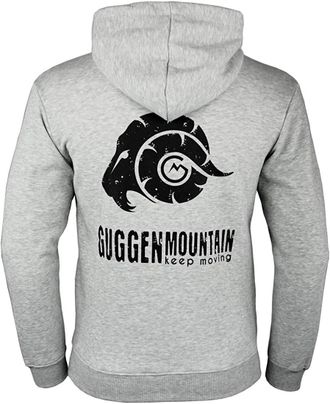 Guggen Mountain Herren Wandern Kapuzenpullover H06 mit Rei&szlig;verschluss mit Logo Hellgrau