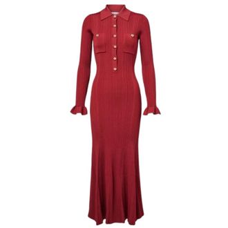 Self Portrait Geripptes Midikleid aus Strick - - Dresses - Damen - Rot - S
