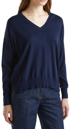 Benetton Damen T-Shirt V-Ausschnitt M/L 103cd401g Pullover, Nachtblau 016, XS