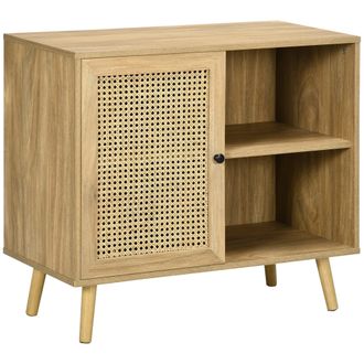 HOMCOM Sideboard K&uuml;chenschrank mit T&uuml;r, 2 Offenen F&auml;chern, Aufbewahrungsschrank mit Verstellbarer Ablage, Kippschutz f&uuml;r Wohnzimmer Natur Kiefernholz 80 x 39