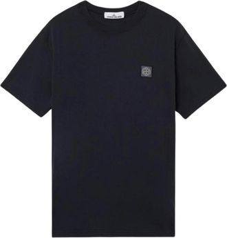 Stone Island Homme, Tops, Bleu, Taille: S T-shirt &agrave; col rond avec badge Compass