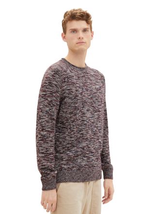 Tom Tailor Herren Crewneck Strickpullover aus Baumwolle, tawny port red mouline, XXL