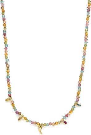 Luxenter Halskette aus 925 Sterlingsilber und mehrfarbigem Zirkonia, gefertigt in 18-karat-Gelbgold - Esli