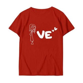 Generic 2026 T-shirt d&eacute;contract&eacute; &agrave; manches courtes et col rond pour femme, cadeau de Saint-Valentin (2), Rouge, XL