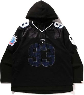 A Bathing Ape A Bathing Ape, Homme, Sweatshirts et sweats &agrave; capuche, Noir, Taille: M Multi Logo Layered Sleeves Relaxed Fit Football Jersey
