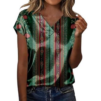 Generic Chemisier d&eacute;contract&eacute; &agrave; manches courtes et col en V imprim&eacute; ethnique pour femme | Chemise d&eacute;t&eacute; l&eacute;g&egrave;re et respirante pour un usage quotidien, les voyag