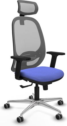 Piqueras y Crespo Arbeitsstuhl mit Rollen von Cilanco mit 2D-Armen, h&ouml;henverstellbare Lendenwirbelst&uuml;tze und h&ouml;henverstellbares Kopfteil und Neigung, Grau/Hellblau