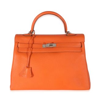 Herm&egrave;s Herm&egrave;s Orange Feu Togo Retourne Kelly 35 PHW