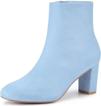 Allegra K Bottines &agrave; talons &eacute;pais avec fermeture &eacute;clair lat&eacute;rale pour femme, bleu ciel, 38 EU