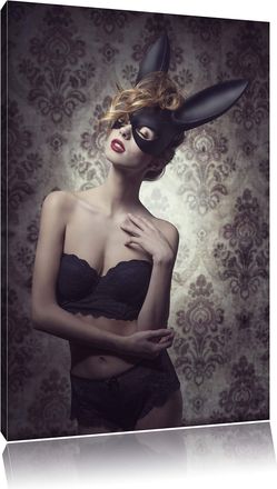 Pixxprint Maskierte attraktive Frau, Größe: 100x70cm, Leinwandbild, fertig gespannt, Wandbild, Dekoration, Kunstdruck, kein Poster