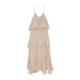 Mes Demoiselles... Femme, Robes, Beige, Taille: 40 FR Robe longue Calimera &agrave; volants superpos&eacute;s