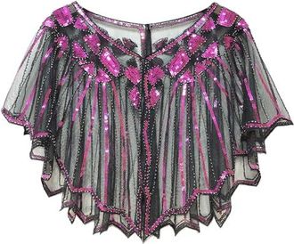Generic Robe châle ample en maille 2026 enveloppée avec paillettes pour fête, banquet, étole en coeur, écharpe, écharpe, pour femme, pour soirée rétro Gatsb, 