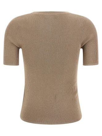 Max Mara Ribbed Metallic-Finish T-Shirt - Beige