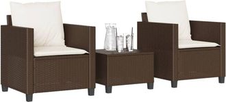vidaXL Ensemble de bistro 3 pcs avec coussins marron r&eacute;sine tress&eacute;e Vidaxl