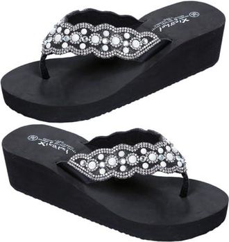 Frcolor Sandales Femmes Perles et Cristaux Chaussures de Plage Antid&eacute;rapantes L&eacute;g&egrave;res et Confortables Marche Quotidienne