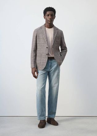 Mango Pantalon 100 % lin carreaux prince-de-galles marron - Homme - 46 - MANGO MAN