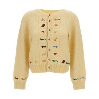 Bode Femme, Pulls, Beige, Taille: 38 FR Cardigan en laine m&eacute;rinos