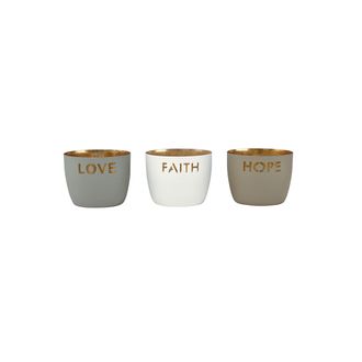 Giftcompany Windlicht Madras 3er Set XS mit Motiv: Love, Faith, Hope, Flannel weiß Sandstone Eisen Höhe 4,5cm