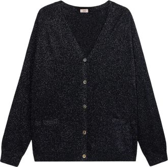 Oltre Femme, Pulls, Bleu, Taille: 42/44 FR Cardigan en maille cachemire et lurex