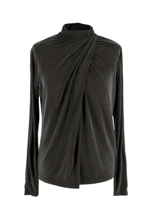 Ganni Charcoal Draped Long Sleeve Top Size S