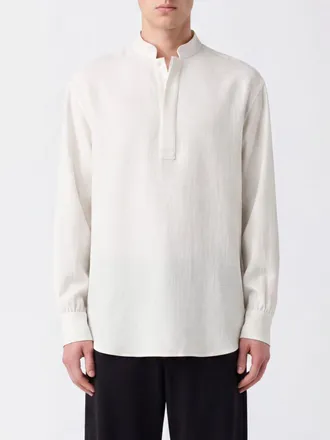 Valentino Garavani Chemise en pur lin avec col mao et patte de boutonnage dissimul&eacute;e