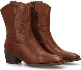 Shoes & Blues Bottine Cowboy avec broderies latérales et pointe fine. Talon large confortable, idéale pour femme en saison automne., marron, 36 EU