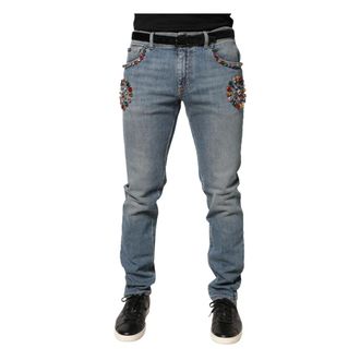 Dolce & Gabbana Homme, Jeans, Bleu, Taille: 2XL Embellished Loose Cotton Denim Jeans