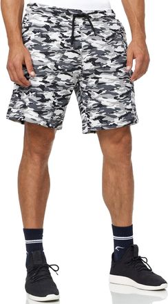 Indicode Herren Dannie Cargo Sweatshorts mit Kordelzug | Herrenshort Sport Trainingshose Black Camouflage, XL