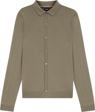 HUGO BOSS Leichtes Strickhemd aus Schurwolle in