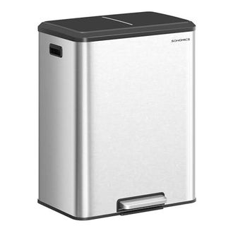 Songmics Poubelle de Cuisine, 2 x 30 L Poubelle Double pour le Recyclage et les D&eacute;chets M&eacute;nagers, Seaux Int&eacute;rieurs, Acier Inoxydable, Fermeture Douce, P&eacute;dale, 