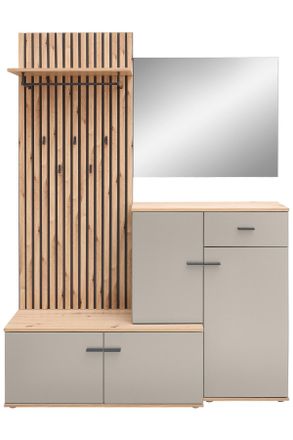 Xora Garderobe Fynn, Kaschmir, Eiche Artisan, Glas, Holzwerkstoff, 148x199x38 cm, Garderobe, Garderoben-Sets & Serien, Garderoben-Sets