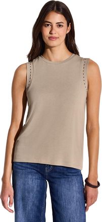 Street One Damen A323319 Jerseytop mit Nieten, Coastal Beige, 42