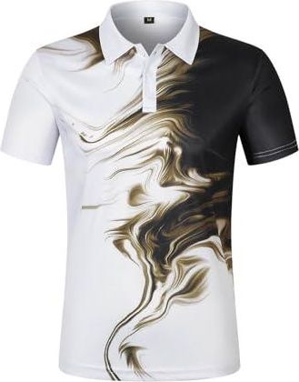Generic Polo pour homme avec bouton imprim&eacute;, t-shirt &agrave; manches courtes pour homme, Noir, XXL