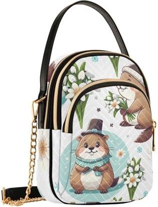 Mnsruu Sac à bandoulière mignon motif marmotte pour femme, sac à main amovible, sac à main pour téléphone, sac à main à bandoulière, portefeuille, Marmotte d