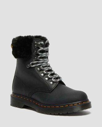 Dr. Martens 1460 Stiefeletten Mit Kunstpelzfutter Und Serena-kragen, Leder in Schwarz, Gr&ouml;&szlig;e: 36