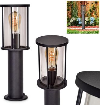HOFSTEIN Au&szlig;enwegeleuchte Sumalao, moderne Sockelleuchte aus Metall/Glas in Schwarz/Rauchfarben, Wegeleuchte 45 cm, Gartenlampe, Gartenbeleuchtung IP54, 1 x E2